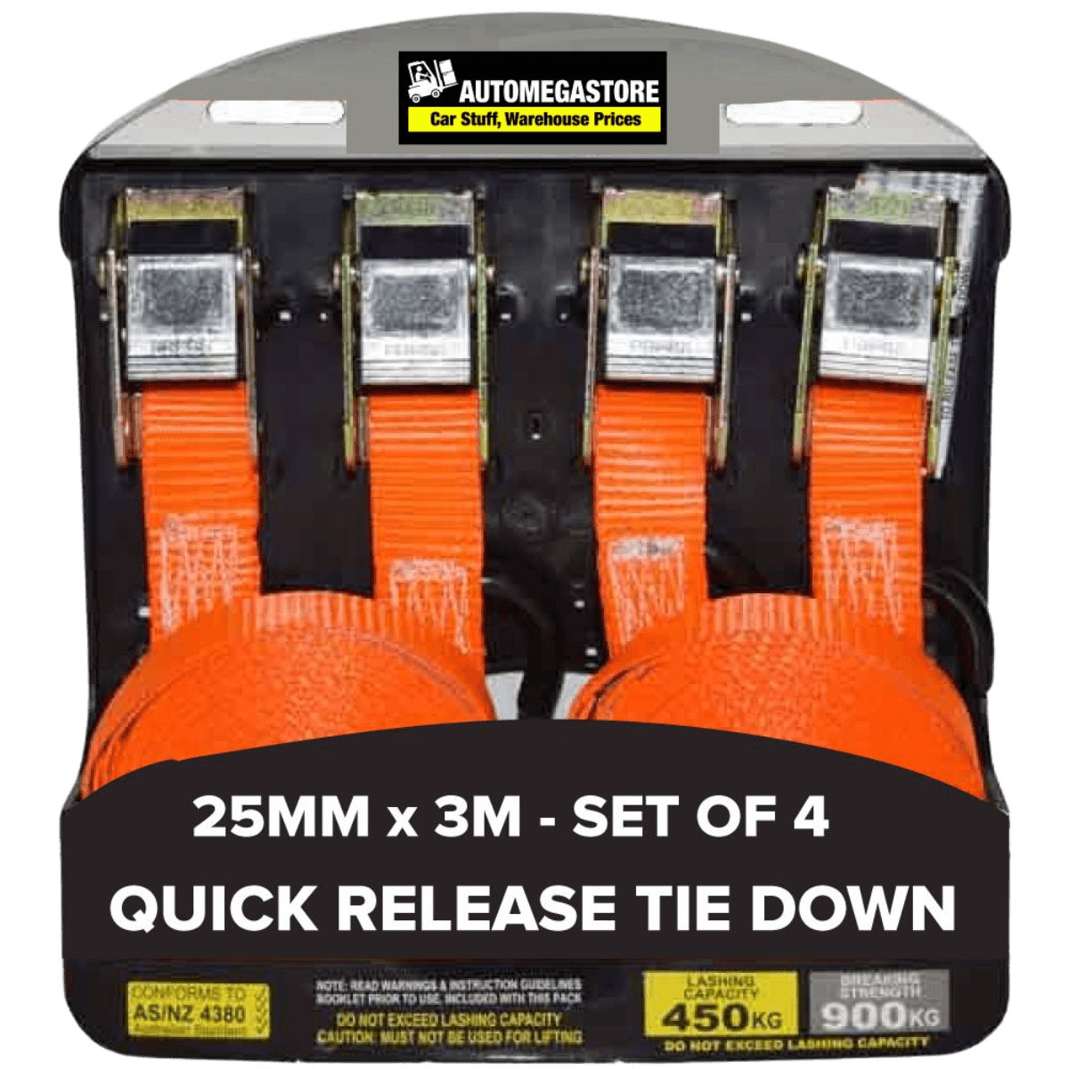 Quick Release Tie Down 25mm X 3m | 4 Pack AMS40248 | AutoMegaStore