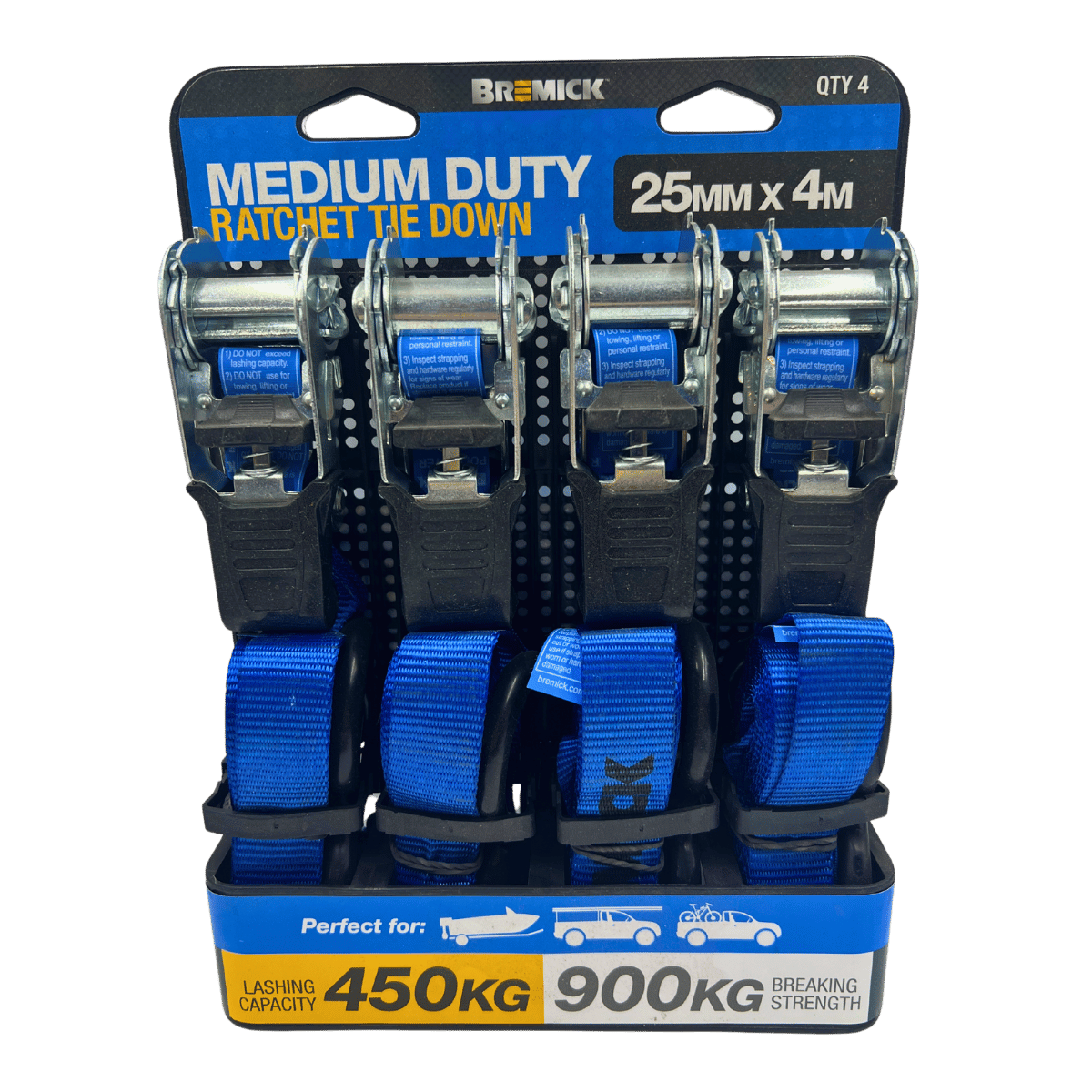 Bremick Ratchet Tie Down 25mm x 4m 4 Pack – AutoMegaStore