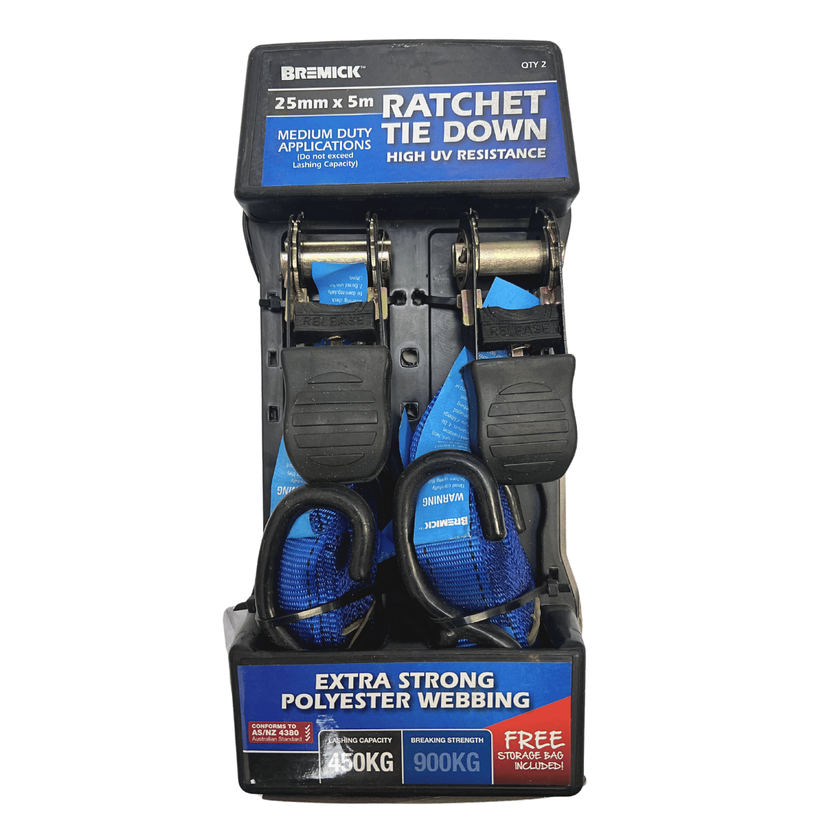 Bremick Ratchet Tie Down 25mm x 5m - 2 Pack – AutoMegaStore
