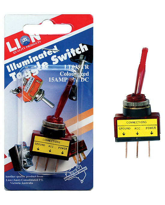 Lion Toggle Switch Red 15A 12V DC LT039TR | AutoMegaStore