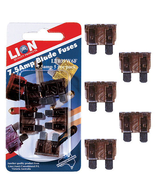 Lion Blade Fuses Brown 7.5Amp 5pk LT039W6F | AutoMegaStore